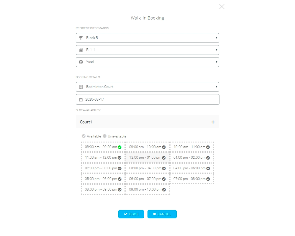 Walk-in Facility Booking
